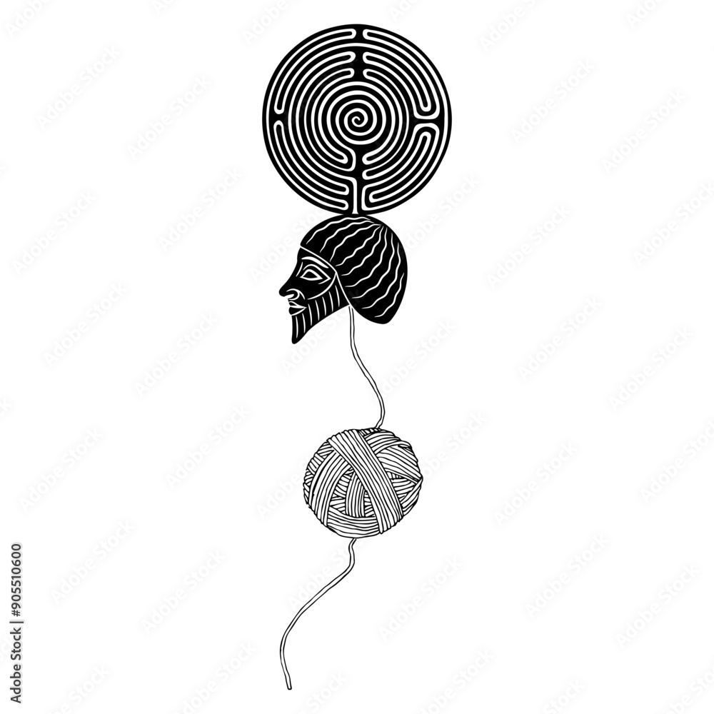 Head of ancient Sumerian man with a round spiral maze or labyrinth ...
