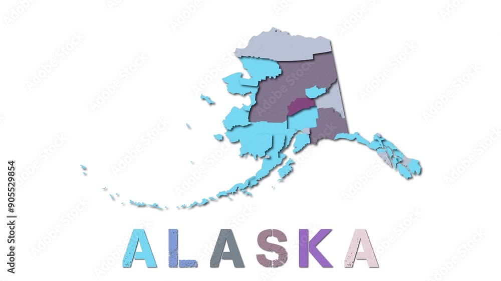 Alaska map with paper regions. Animated us state map growing from ...