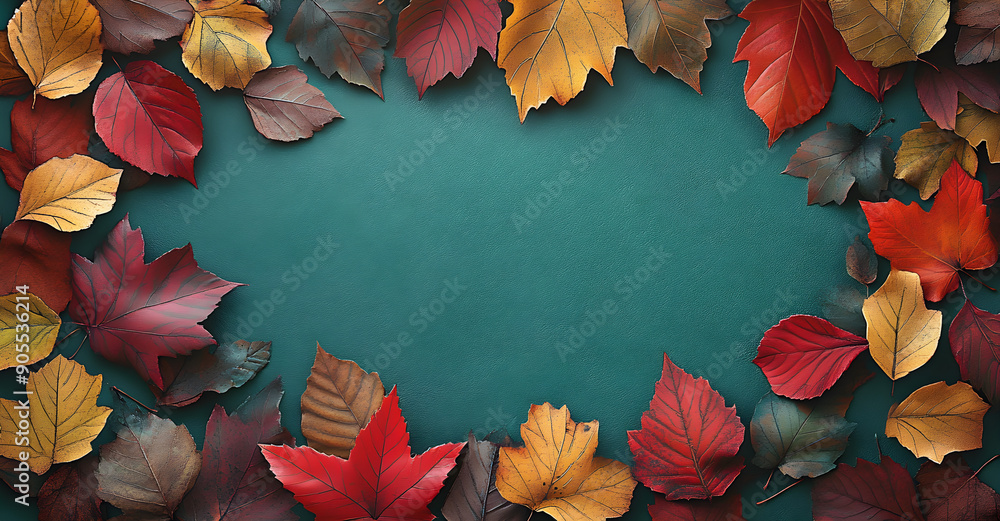 Autumn leaves composition, vibrant fall colors, red orange yellow hues ...
