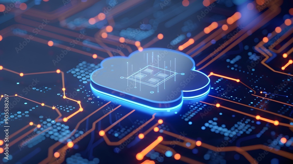 Abstract digital cloud technology concept with a circuit board ...