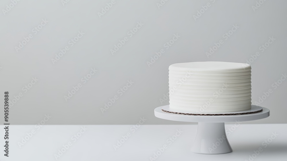 Elegant white birthday cake, minimalistic aesthetic, cake stand display ...