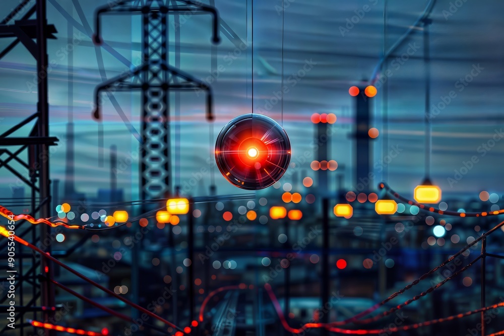 Smart Grid Technology. Futuristic visualization of power grid with ...