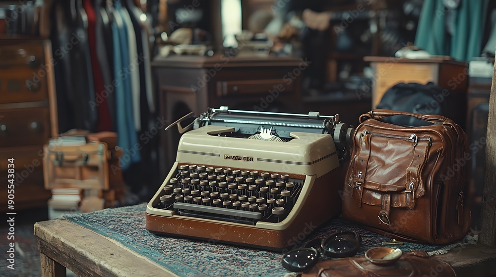 Vintage Typewriter on a Table: A vintage typewriter sits on a table ...