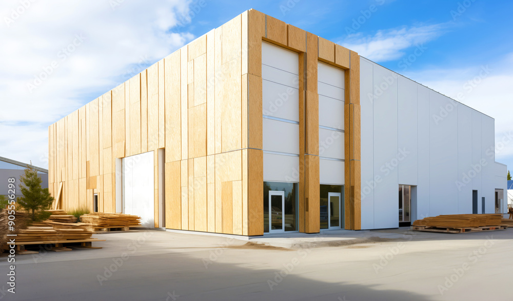 Warehouse or industrial building under construction. The structure ...