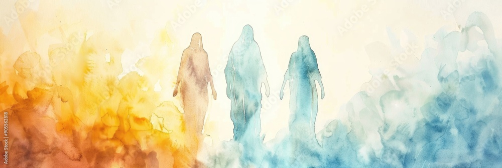 Watercolor painting of the Resurrection of Jesus Christ in a minimalist ...