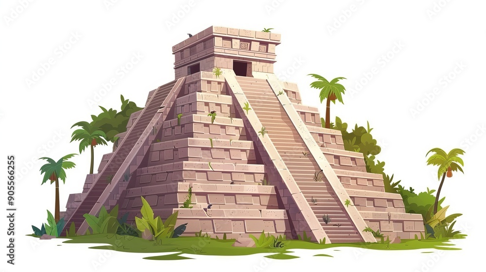 Maya ancient pyramid and Aztec temple ruin vector cartoon landmark ...