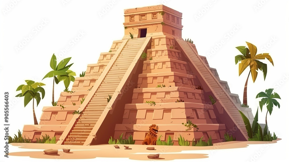 Maya ancient pyramid and Aztec temple ruin vector cartoon landmark ...