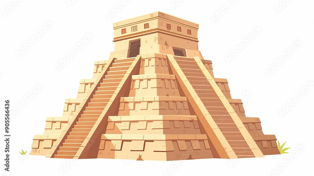Maya ancient pyramid and Aztec temple ruin vector cartoon landmark ...