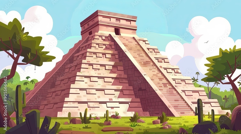 Maya ancient pyramid and Aztec temple ruin vector cartoon landmark ...