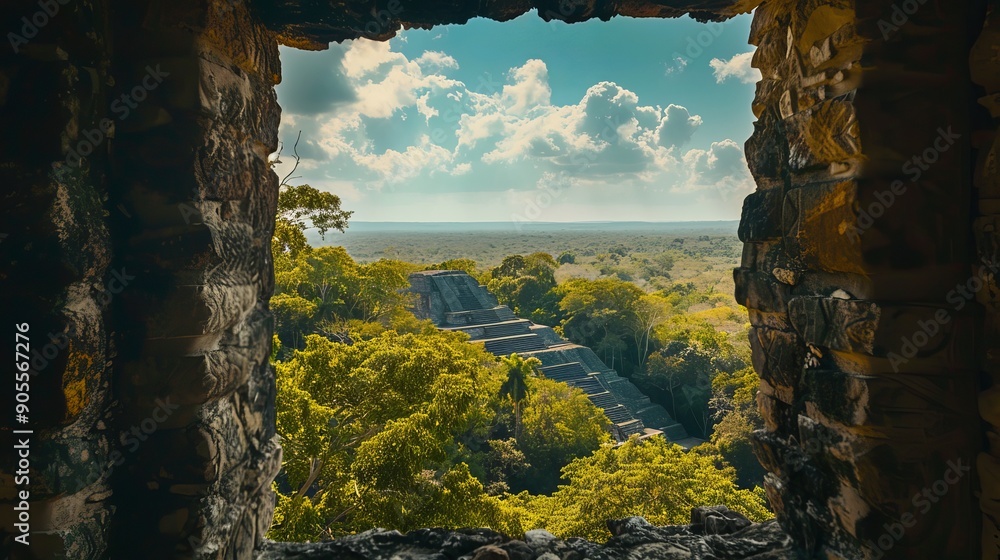 Mayan view of the Great Calakmul pyramid Amazing window architecture ...