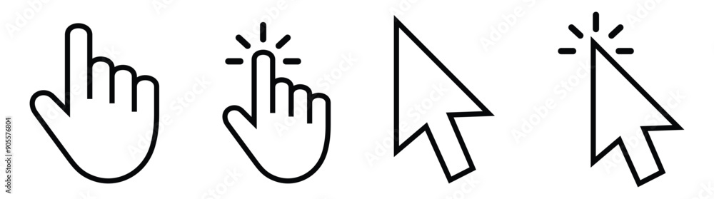 Vetor de Computer mouse click cursor Black arrow icons set and loading icons. Cursor icon ...