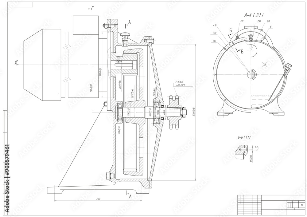 Assembly drawing of reducer. Vector working drawing of steel mechanical ...