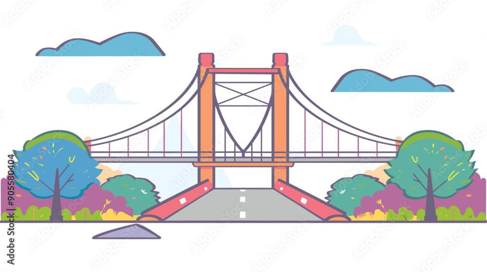 Suspension bridge graphic, colorful pastel drawing, stylized nature ...