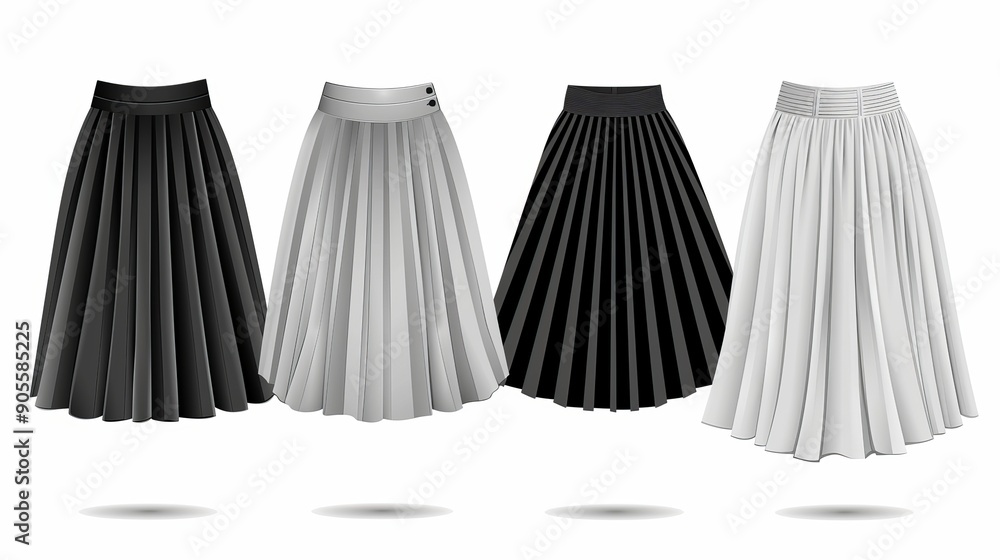 Vector illustration of different model skirts on a white background ...