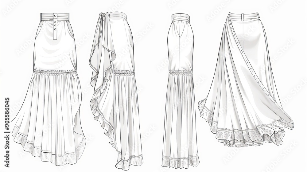 Vector midi skirt with crochet fabric fashion CAD Womens jersey or ...