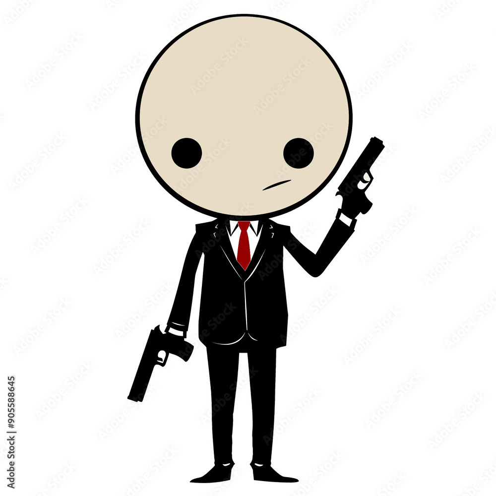 Cartoon Character Hit Man Wearing a Suit and Tie Holding a Pair of ...