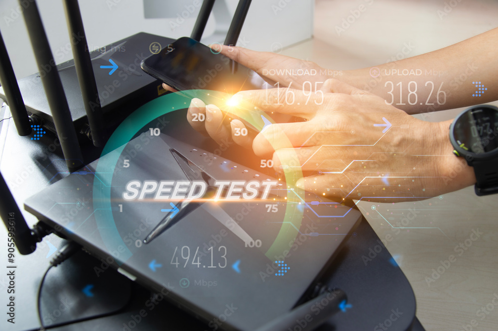 fast internet connection speedtest network bandwidth technology Man ...