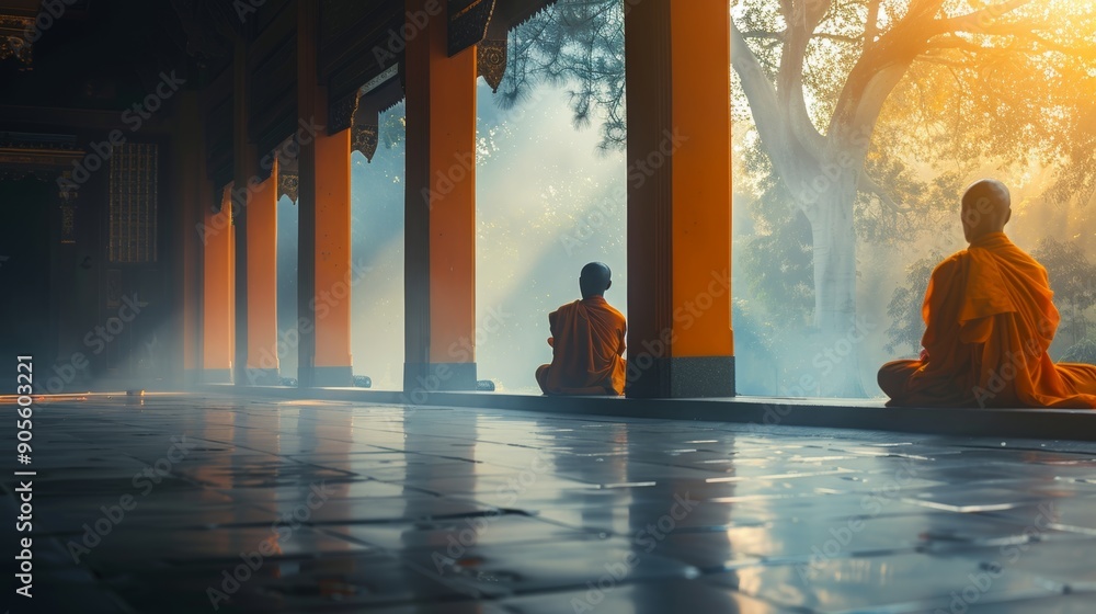 Monks in deep contemplation, conveying the spiritual discipline at the ...