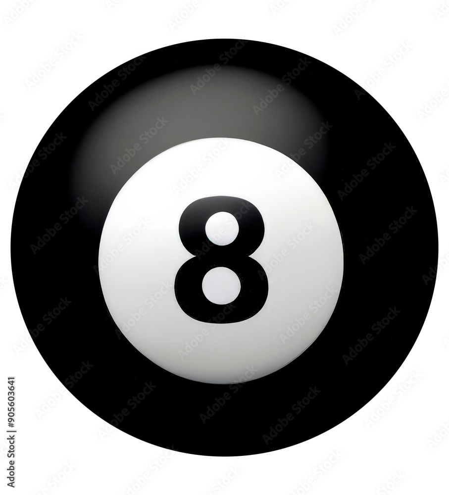 Black pool ball 8, billiards games concept, on transparent background ...
