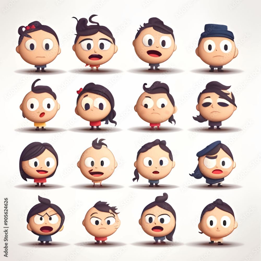 Cute Cartoon Characters with Different Expressions Stock Vector | Adobe ...