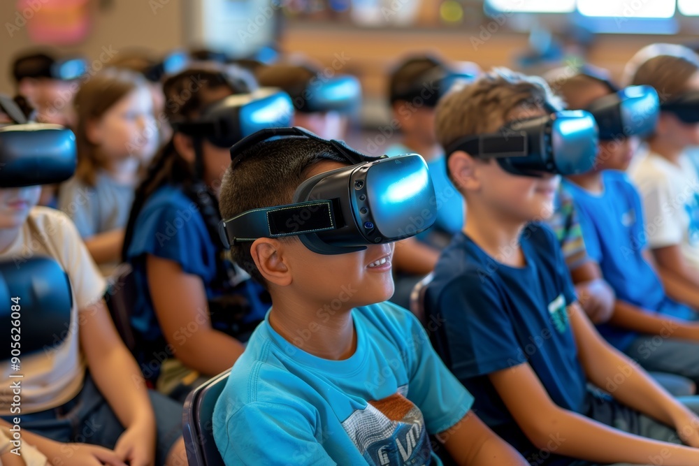 Elementary Students Using VR Headsets in Interactive Classroom ...