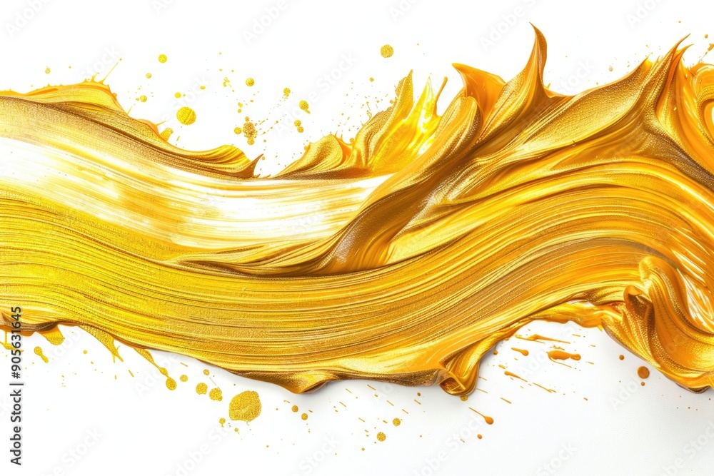 A yellow paint splatter with a gold line running through it. The ...