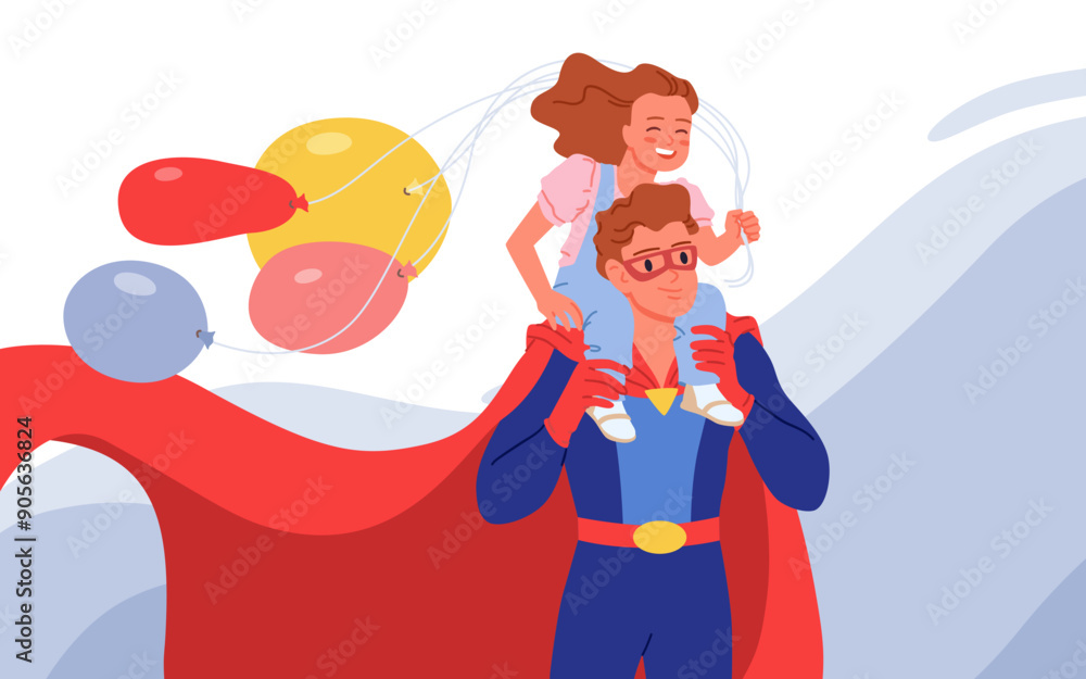 Happy Fathers day, greeting card, poster design with super dad. Strong ...