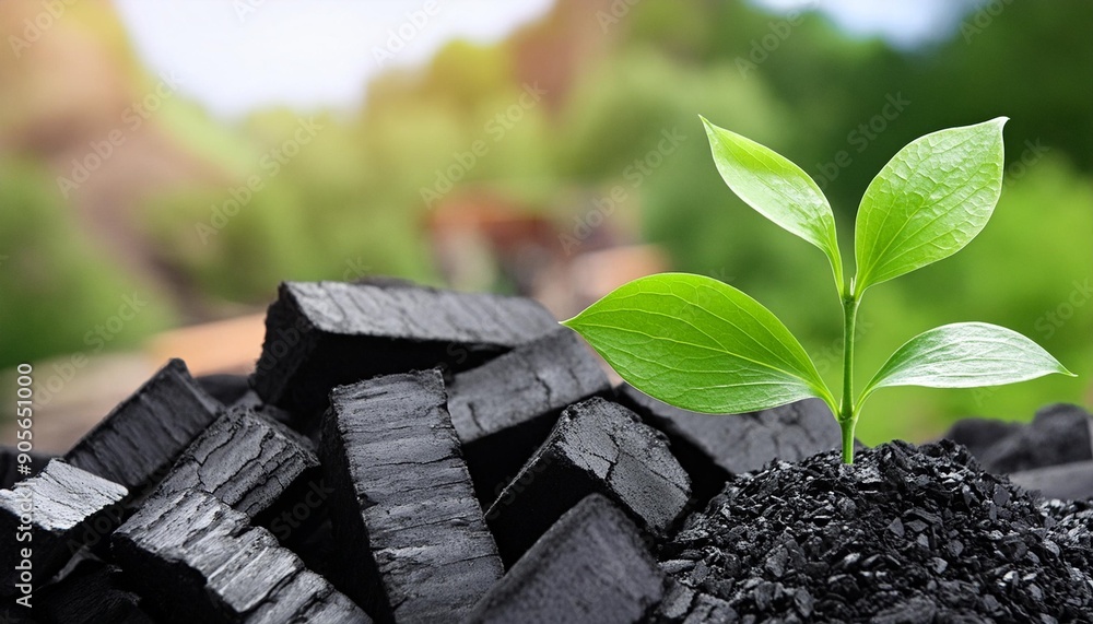 green plant sprout and biochar in the soil biochar increases the carbon ...