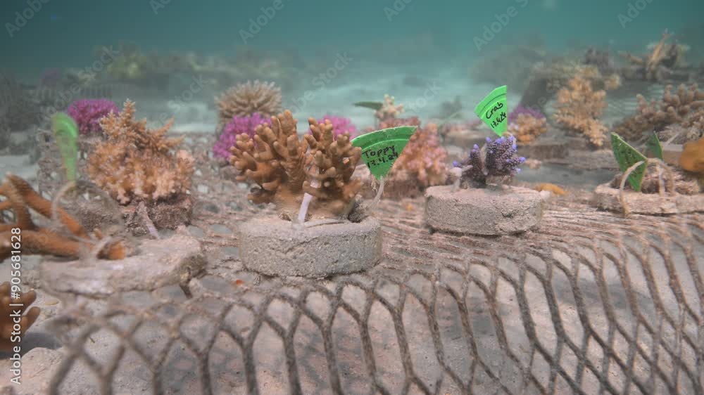 Corals growing on Marine restoration project underwater - Rebuilding ...