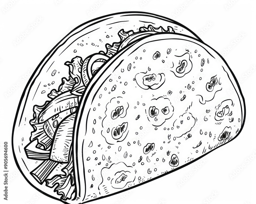 Taco Outline. Outline of Traditional Mexican Taco with Vegetables on ...