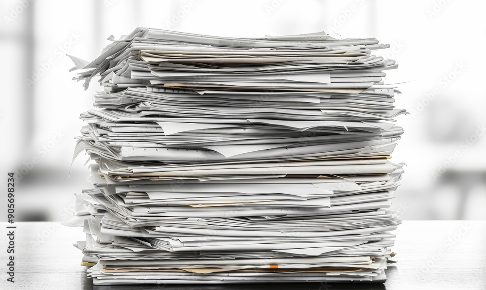 Large Stack of Papers on a Desk, Office Documents, Paperwork Overload ...