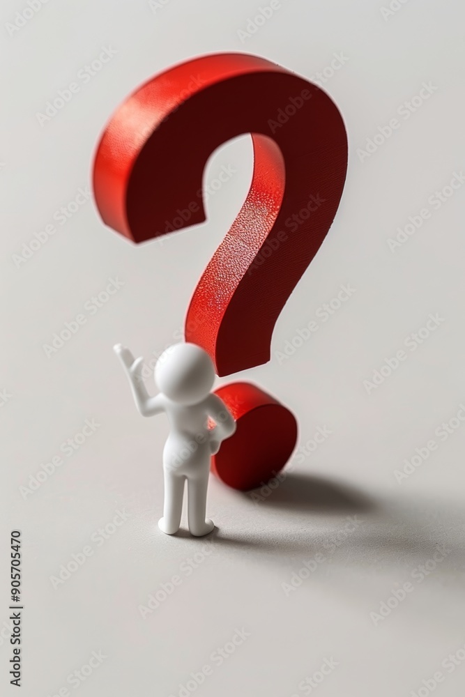 Pensive Stick Figure with Question Mark, Close-up Detail on White ...