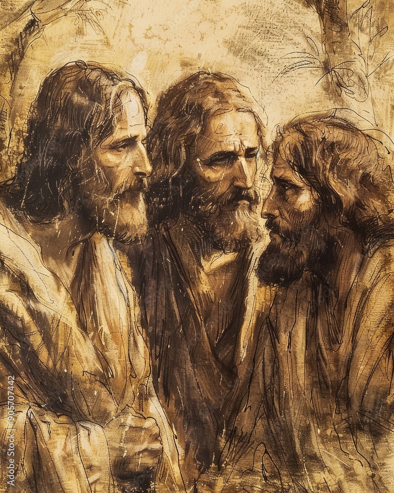 Christ Disciples Encounter Jesus on the Road to Emmaus. Detailed ...