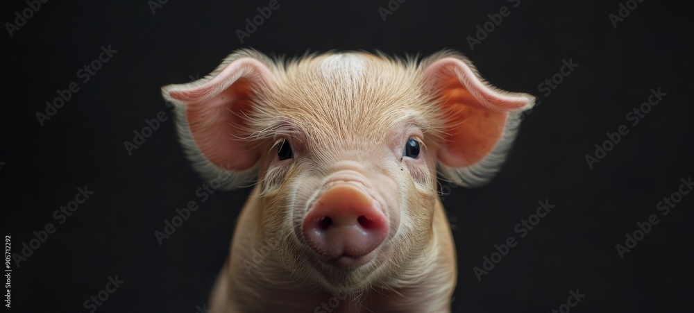 Piglet Portrait. Cute light-colored piglet with large ears and ...