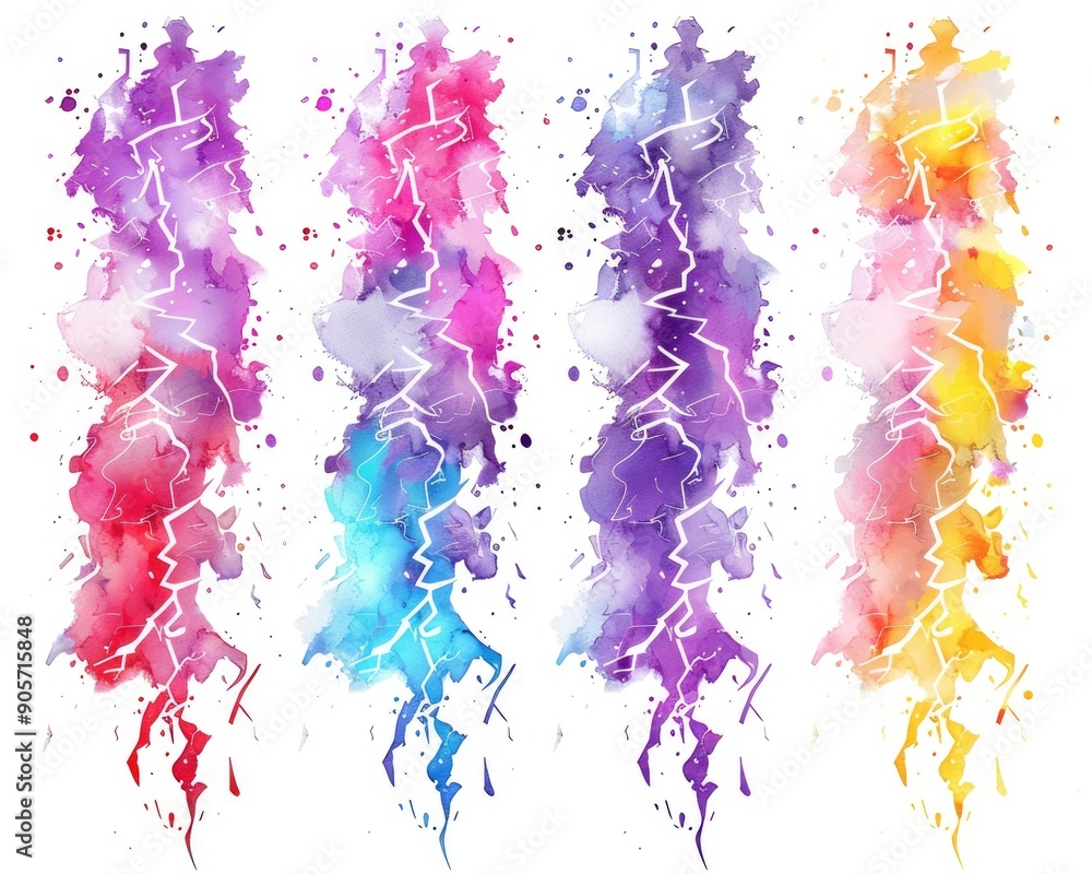 Lightning Bolt Clip Art. Aquarelle Artwork of Bright Bolts for ...