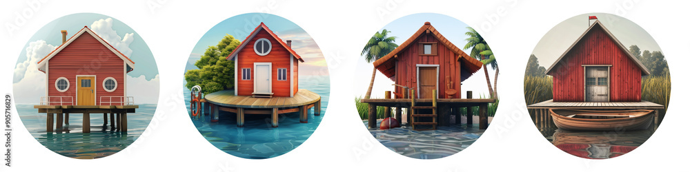 Boathouse clipart collection, symbol, logos, icons isolated on ...