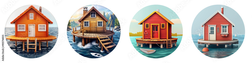 Boathouse clipart collection, symbol, logos, icons isolated on ...