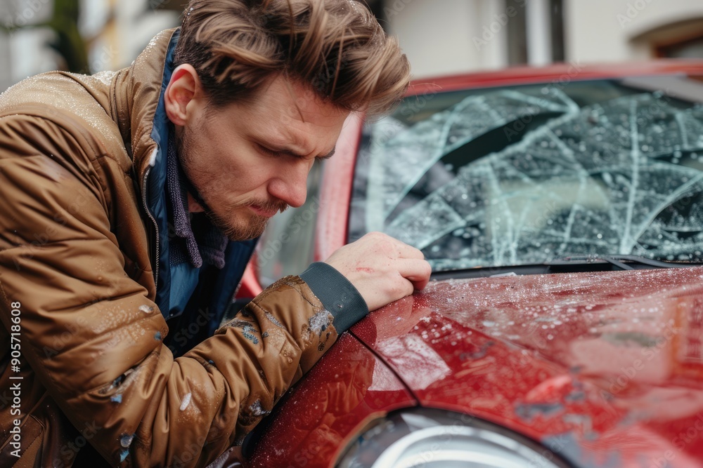 Man Upset Over Scratches and Dents on His Car Exterior, Checking for ...