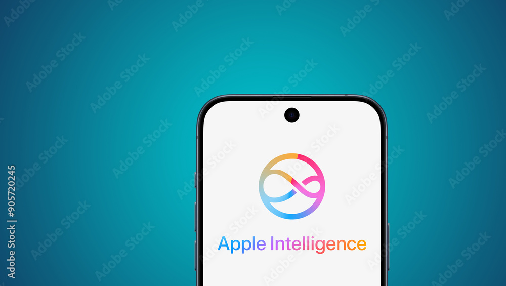 Apple Intelligence and new Siri logo is displayed on an iPhone 15 Pro ...