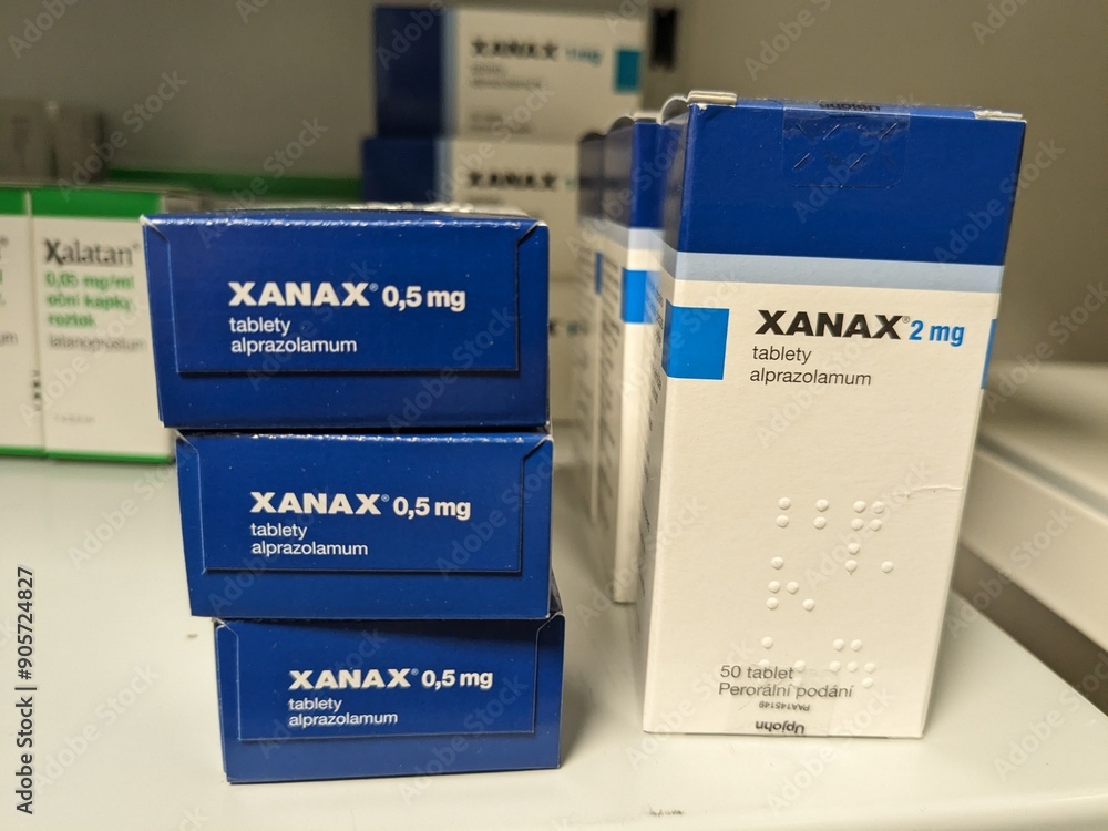 Prague, Czech Republic -August 2 2024: XANAX box of medication with ...
