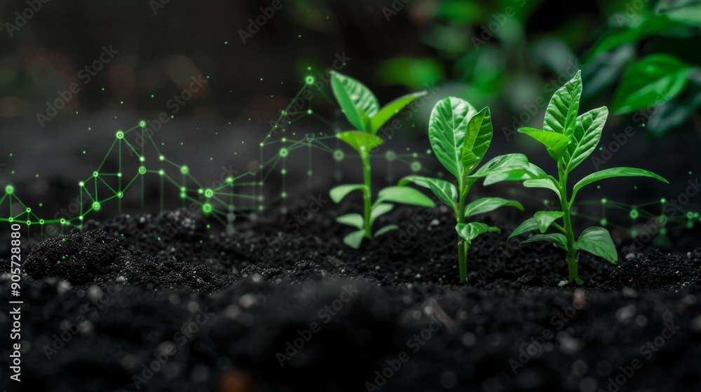 Green business growth, success, and profit are depicted with plants on ...