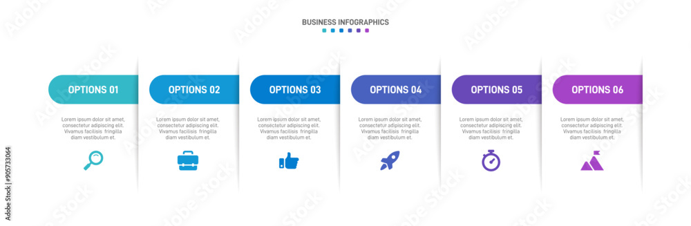 Horizontal progress bar featuring 6 arrow-shaped elements, symbolizing ...