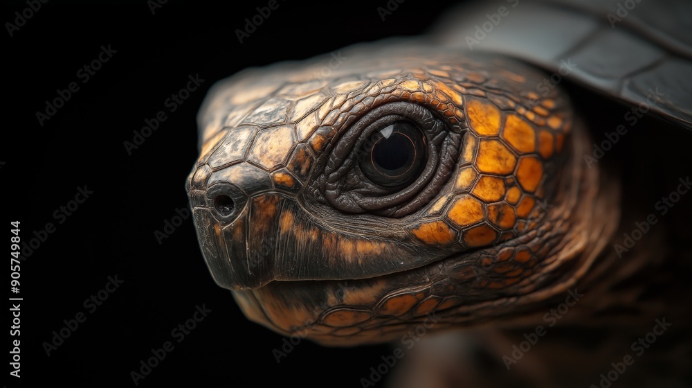 Close-Up of Tortoise Face with Detailed Shell Texture on Black ...