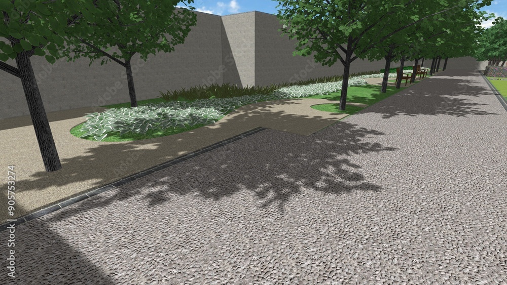 3d image of the landscape design of the home territory. Landscaping of ...