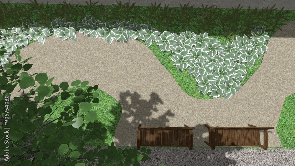 3d image of the landscape design of the home territory. Landscaping of ...