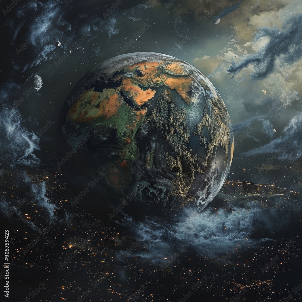 Earth s half life surreal image splitting planet, symbolizing decay and ...