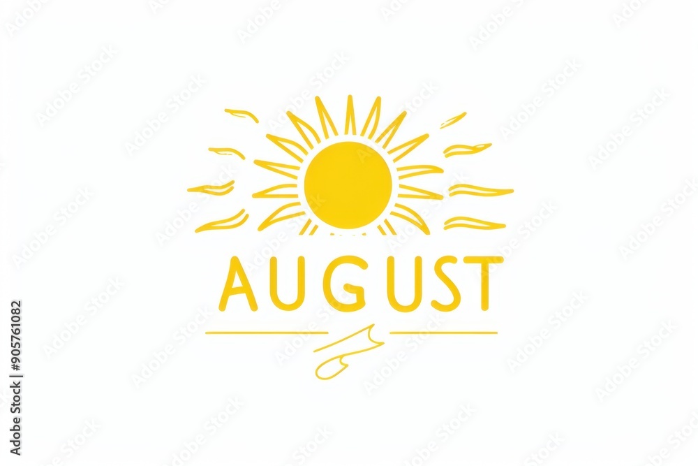design with text "AUGUST", sun and yellow color on white background ...