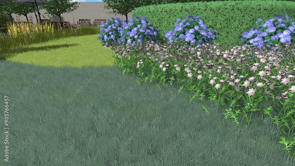 3d image of the landscape design of the home territory. Landscaping of ...