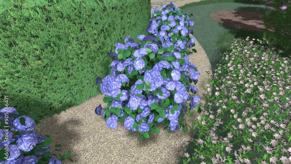 3d image of the landscape design of the home territory. Landscaping of ...