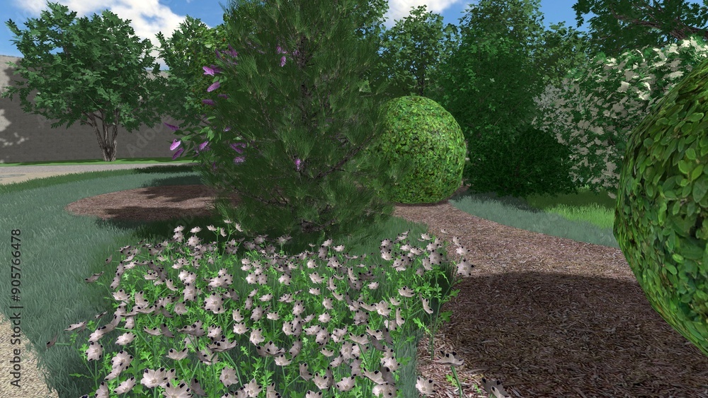 3d image of the landscape design of the home territory. Landscaping of ...